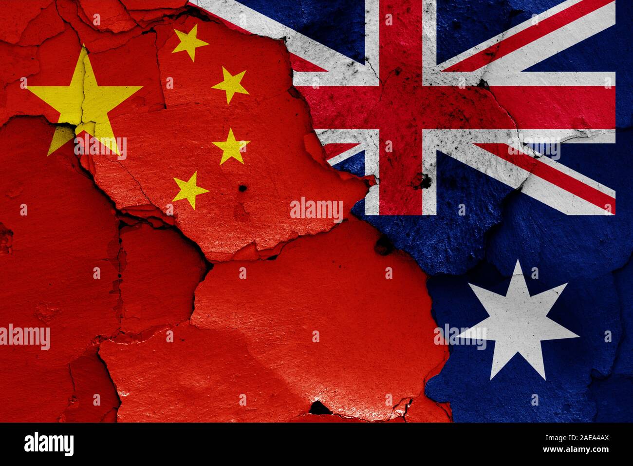 flags of China and Australia painted on cracked wall Stock Photo - Alamy