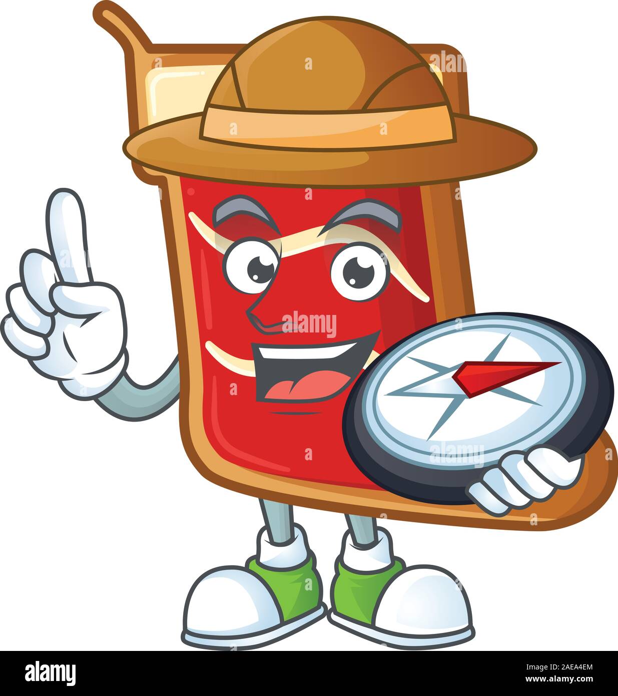 Explorer santa shoes cookies cartoon character holding a compass Stock ...