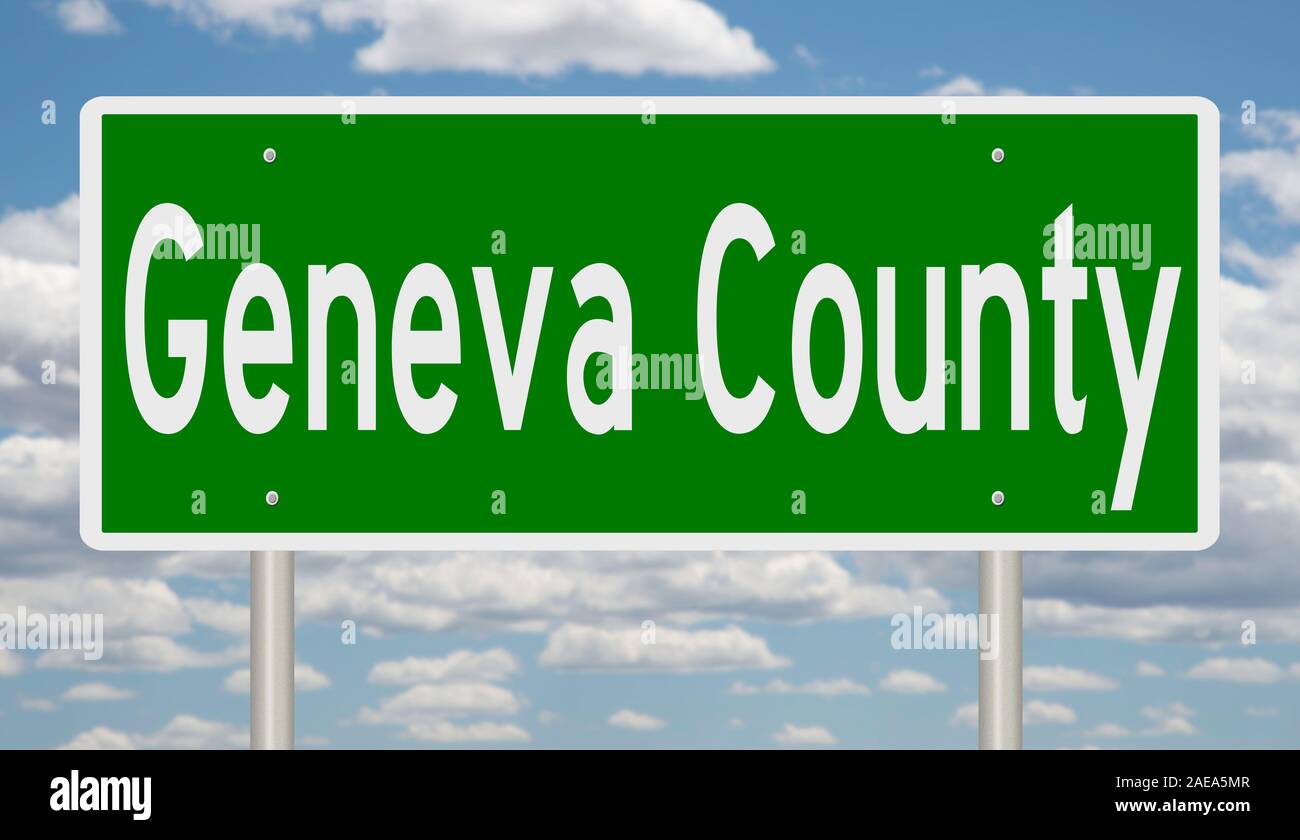 Rendering of a 3d green highway sign for Geneva County Stock Photo - Alamy