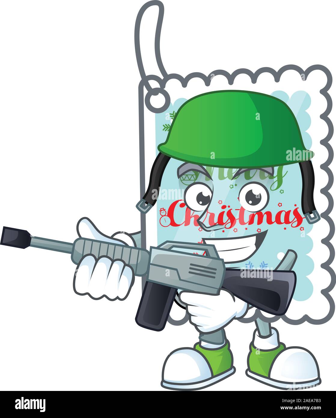 A cartoon style of christmas greeting card Army with machine gun Stock ...