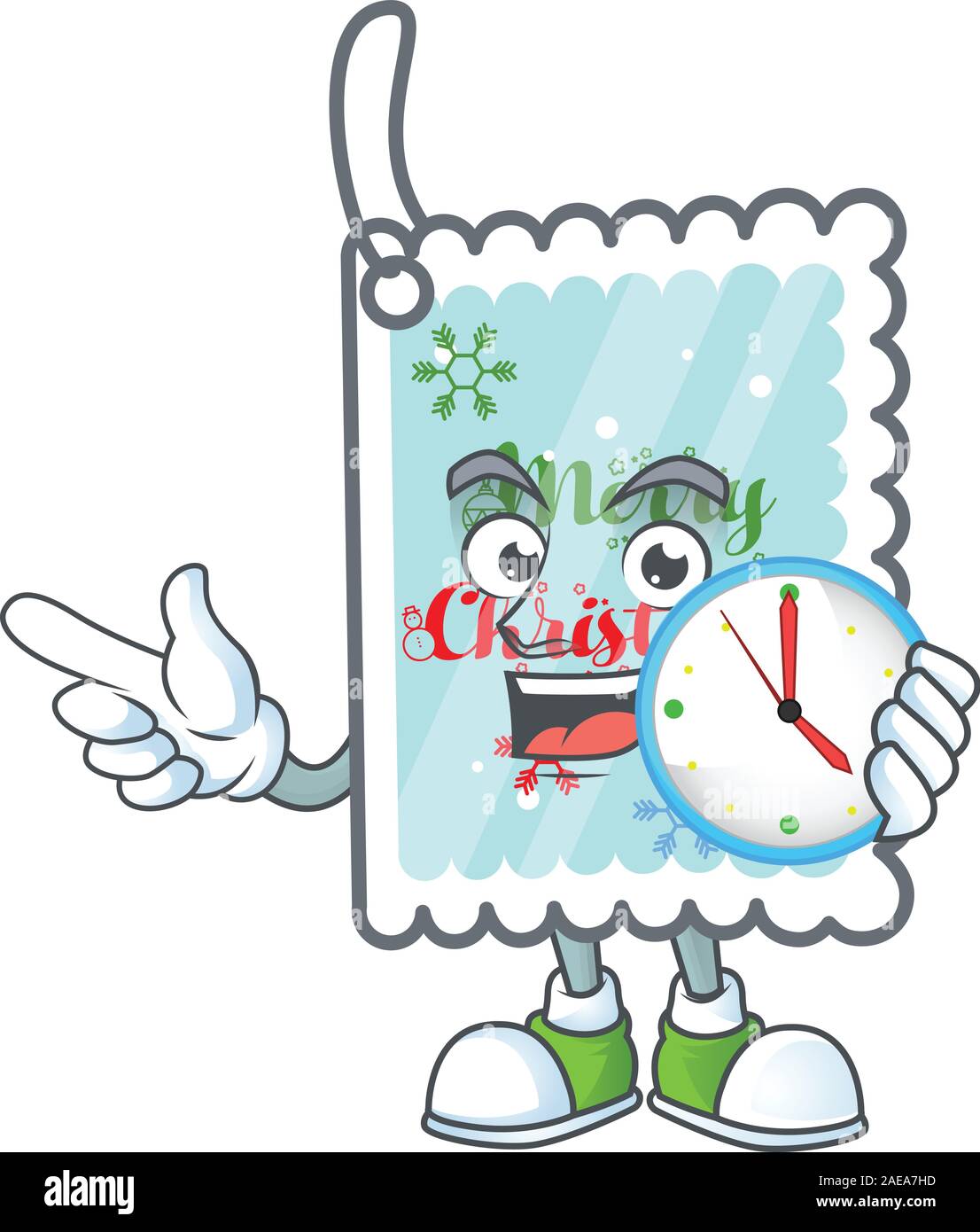 With clock smiling christmas greeting card cartoon mascot style Stock ...