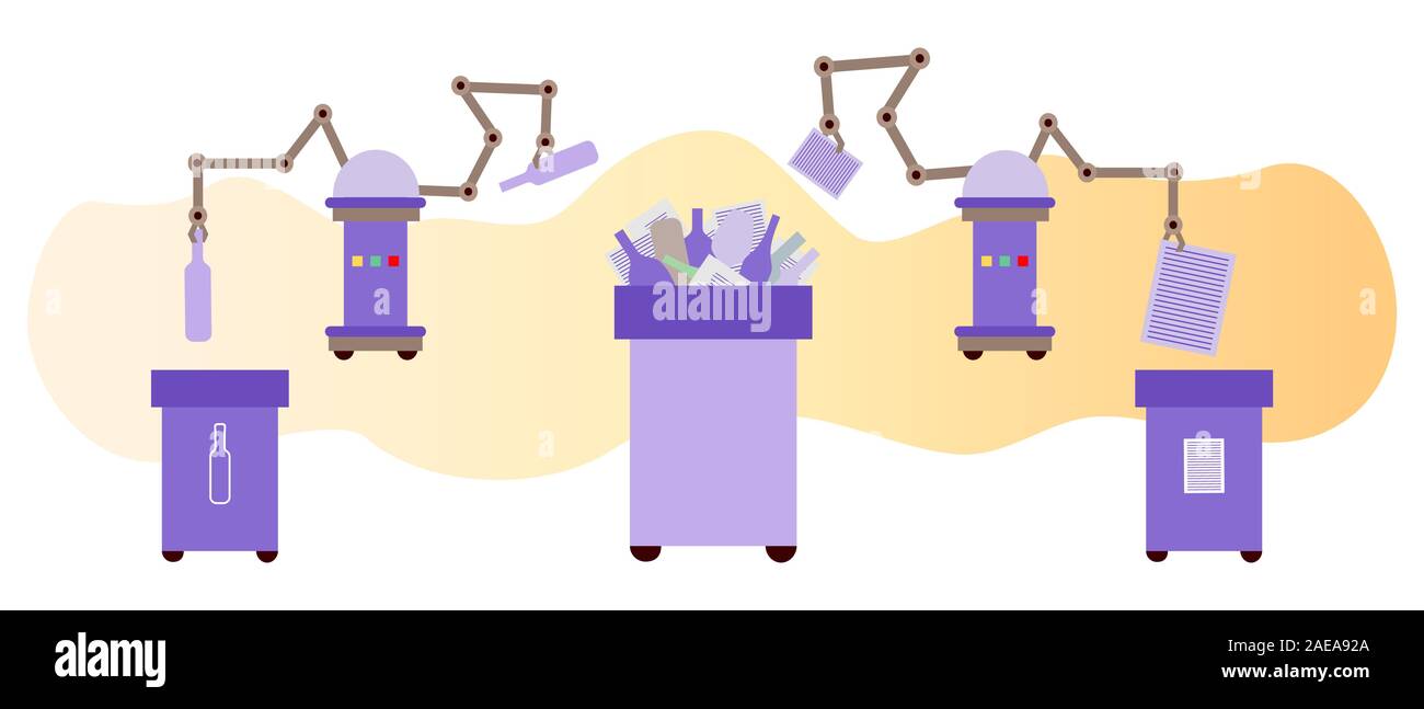 Vector illustration Automated robot sorting garbage on white background ... Vector illustration Automated robot sorting garbage on white background ...