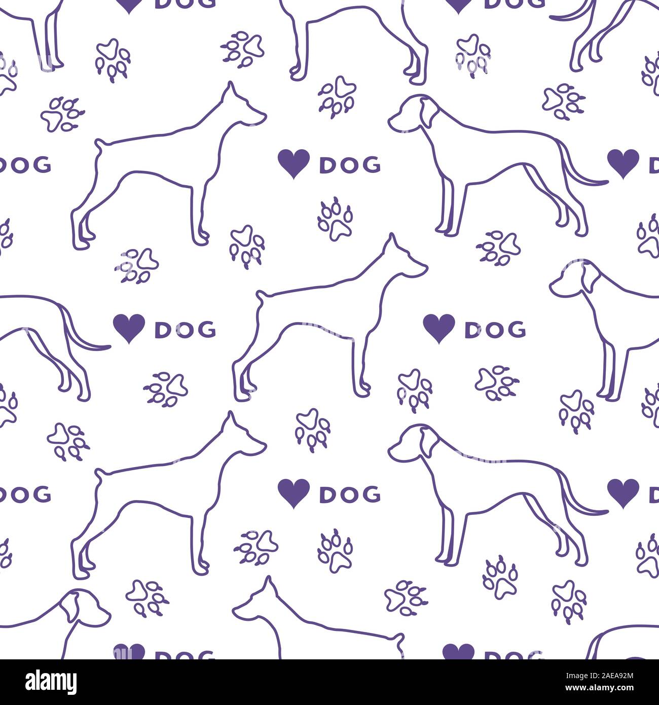 Vector seamless pattern with dogs of different breeds, dog tracks ...