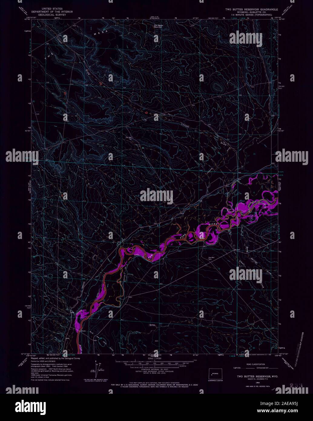 WY Two Buttes Reservoir 341795 1964 24000 Inverted Restoration Stock ...