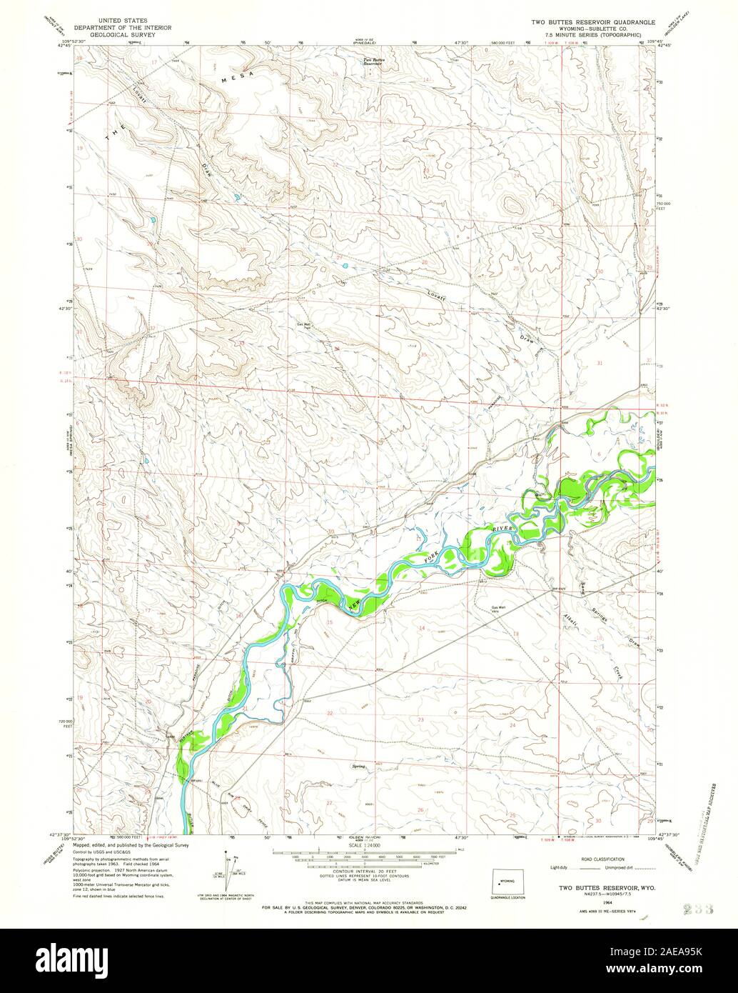 WY Two Buttes Reservoir 341795 1964 24000 Restoration Stock Photo - Alamy