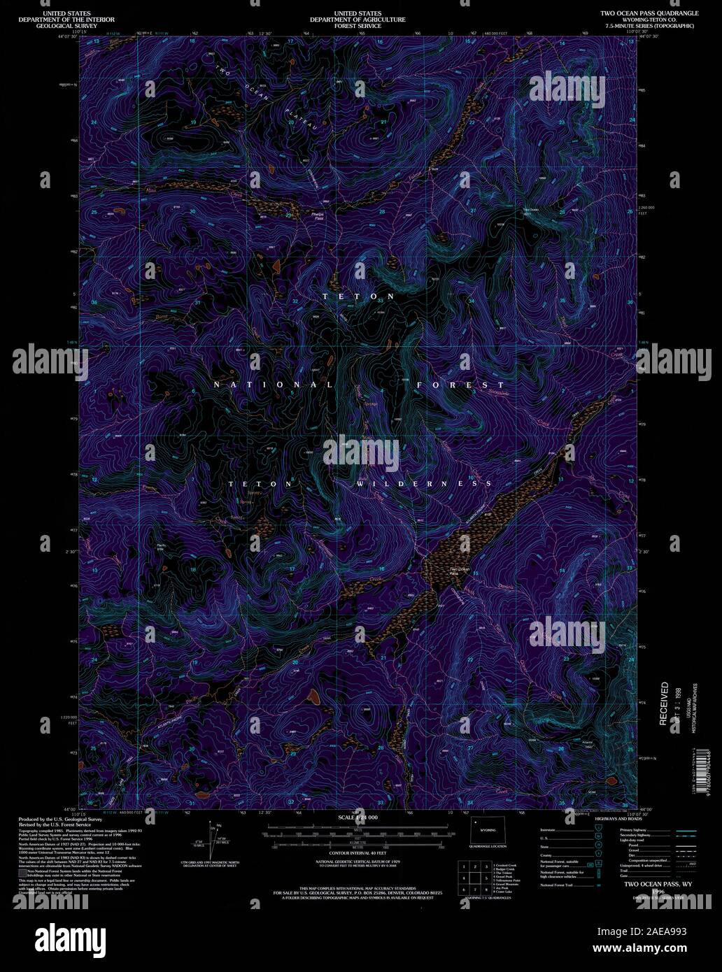 WY Two Ocean Pass 341800 1996 24000 Inverted Restoration Stock Photo ...