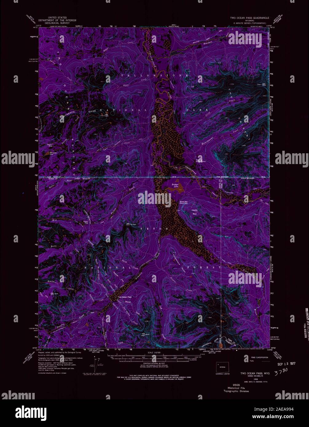 WY Two Ocean Pass 342282 1959 62500 Inverted Restoration Stock Photo ...