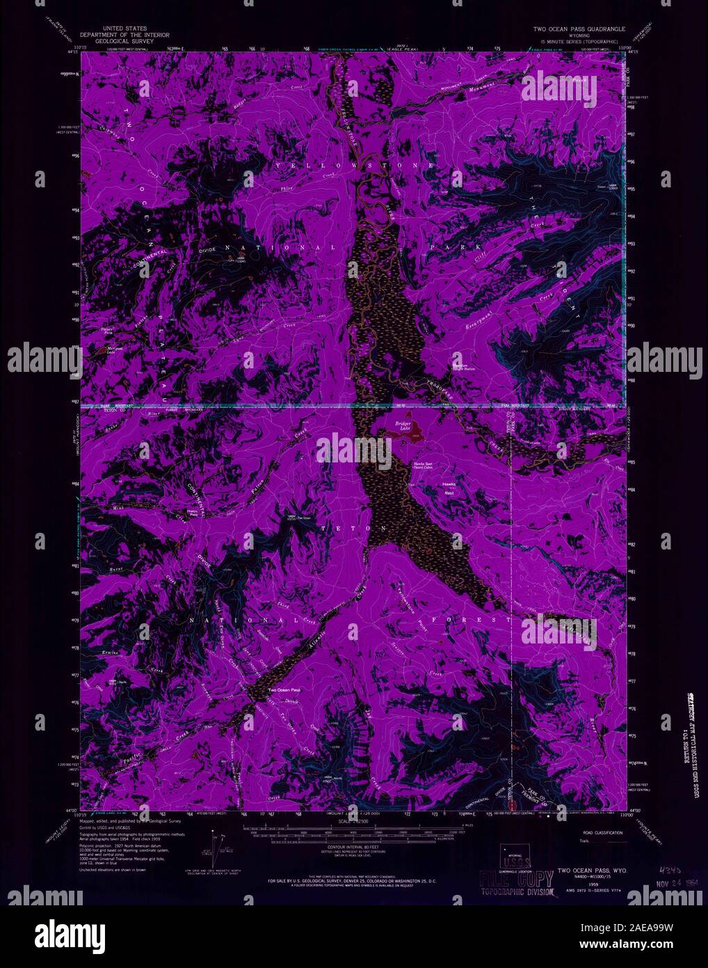 WY Two Ocean Pass 342283 1959 62500 Inverted Restoration Stock Photo ...