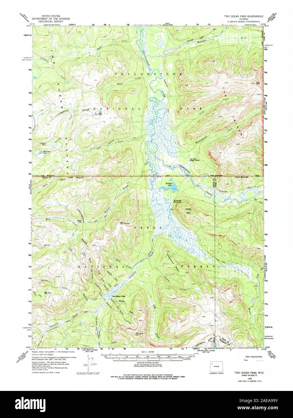 WY Two Ocean Pass 342285 1959 62500 Restoration Stock Photo - Alamy