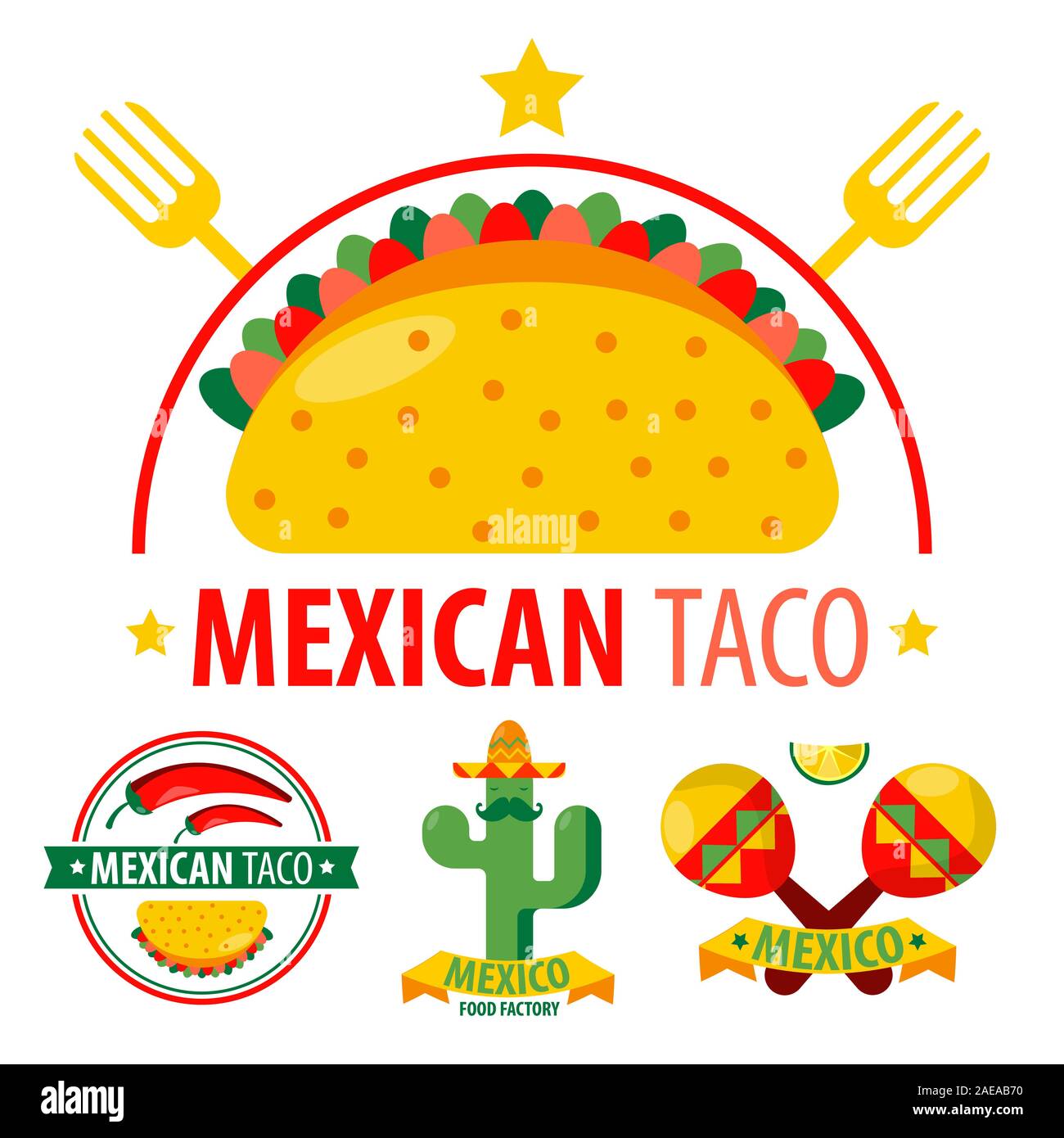 Mexican taco logo with traditional dish closeup and cultural elements ...