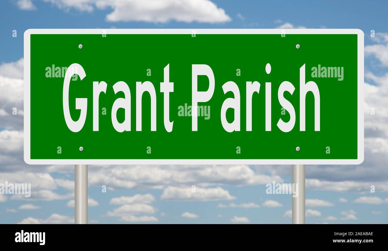 Rendering of a 3d green highway sign for Grant Parish in Louisiana ...