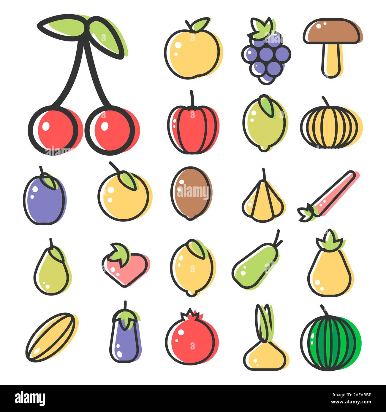 Fruits and vegetables minimal linear icons collection Stock Vector ...