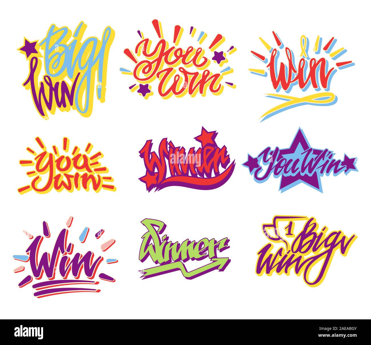 You win lettering text banners collection with congratulatory words ...