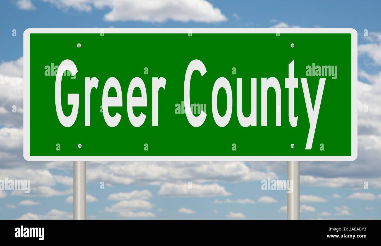 Rendering of a 3d green highway sign for Greer County Stock Photo - Alamy