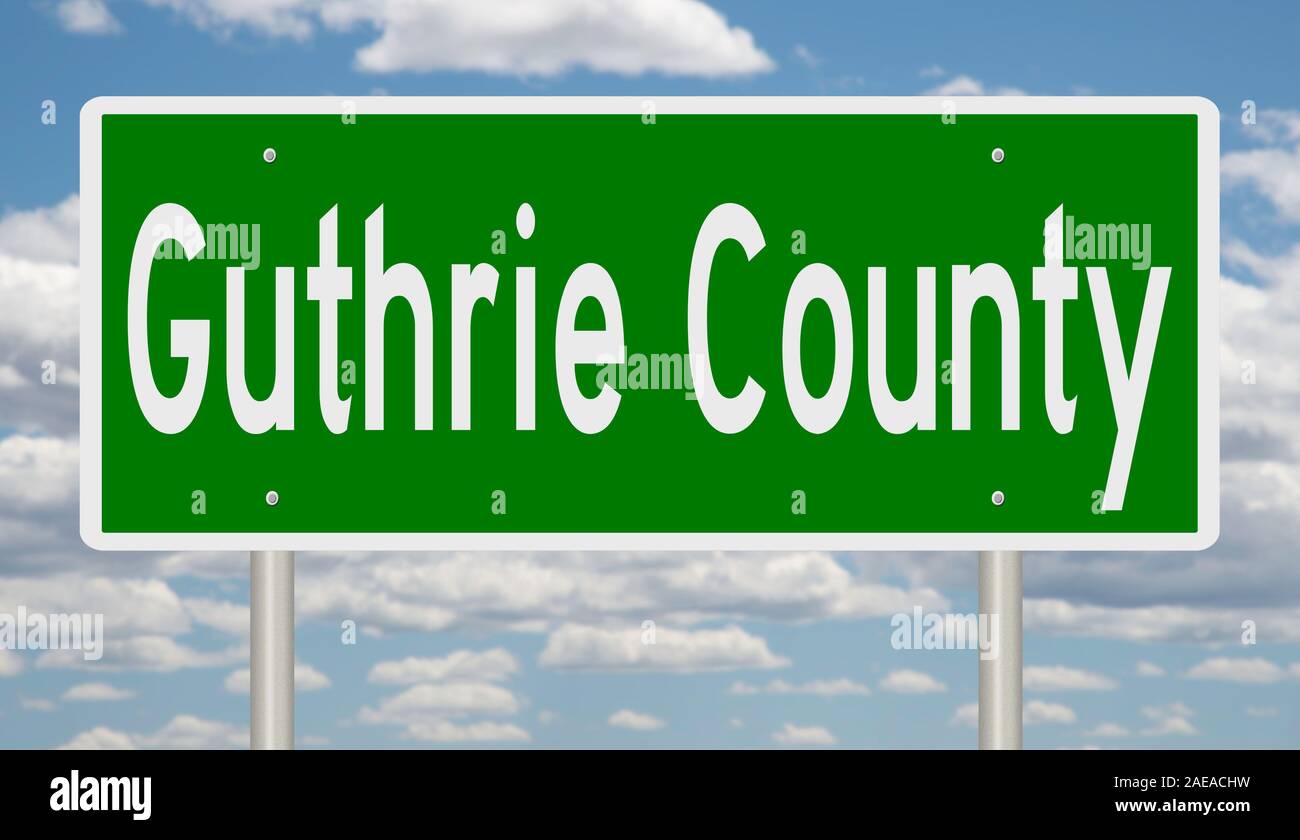 Rendering of a 3d green highway sign for Guthrie County Stock Photo - Alamy
