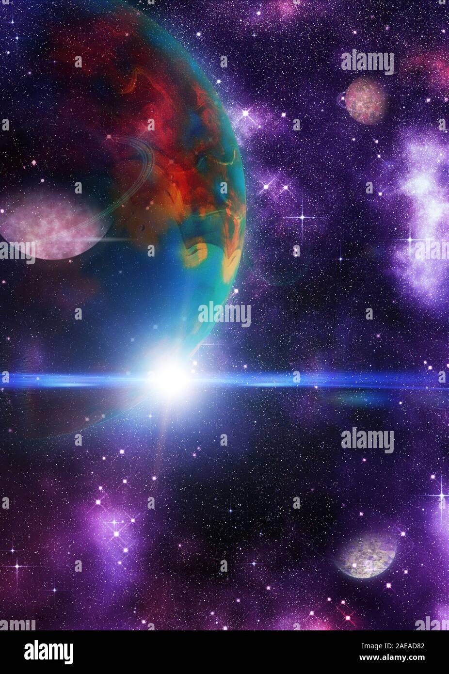 Abstract alien planet in outer space with stars, 3d illustration Stock ...