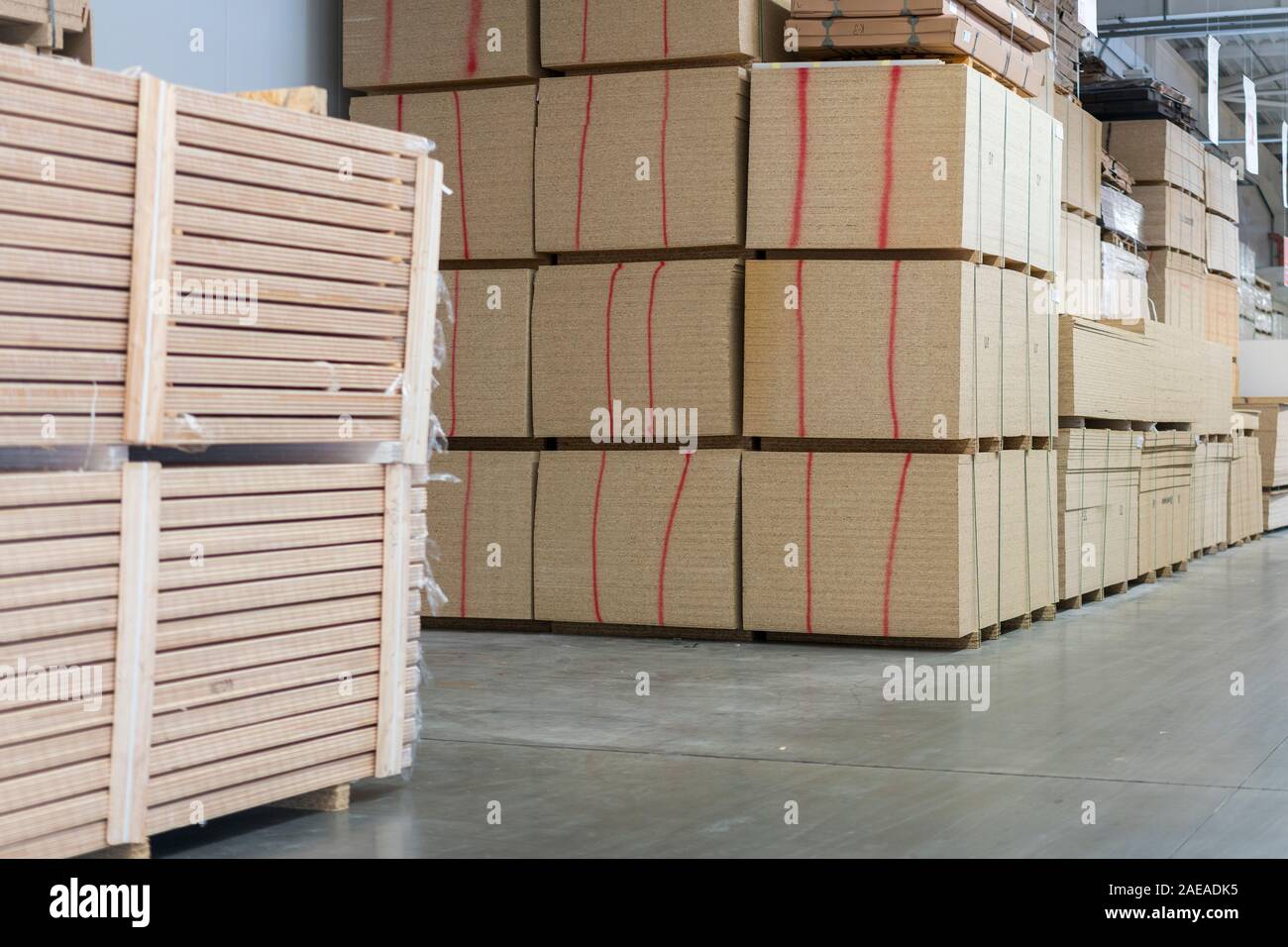 Warehouse tree. Pallets with wooden plates in a warehouse or in a ...