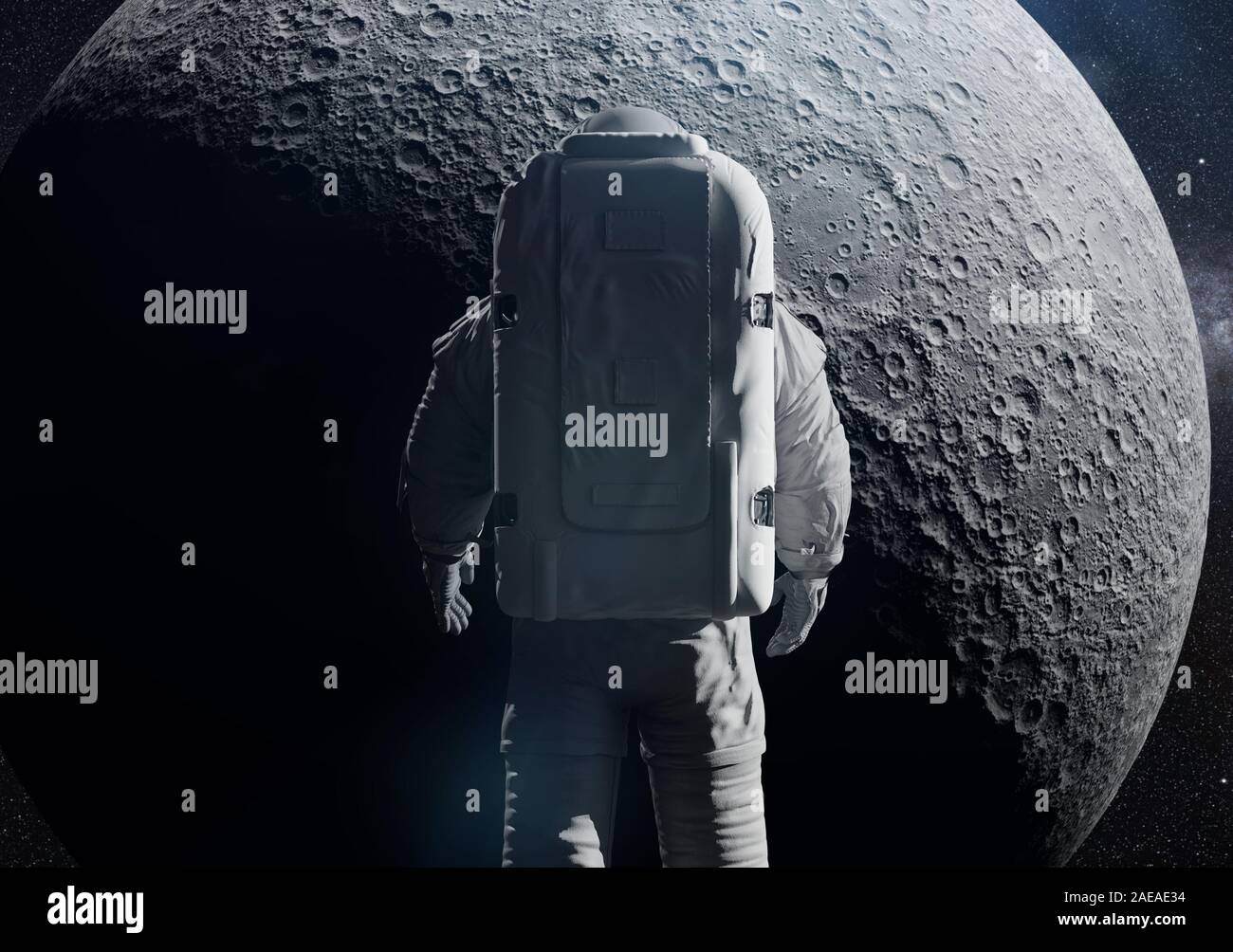 standing astronaut in front of the Moon Stock Photo - Alamy