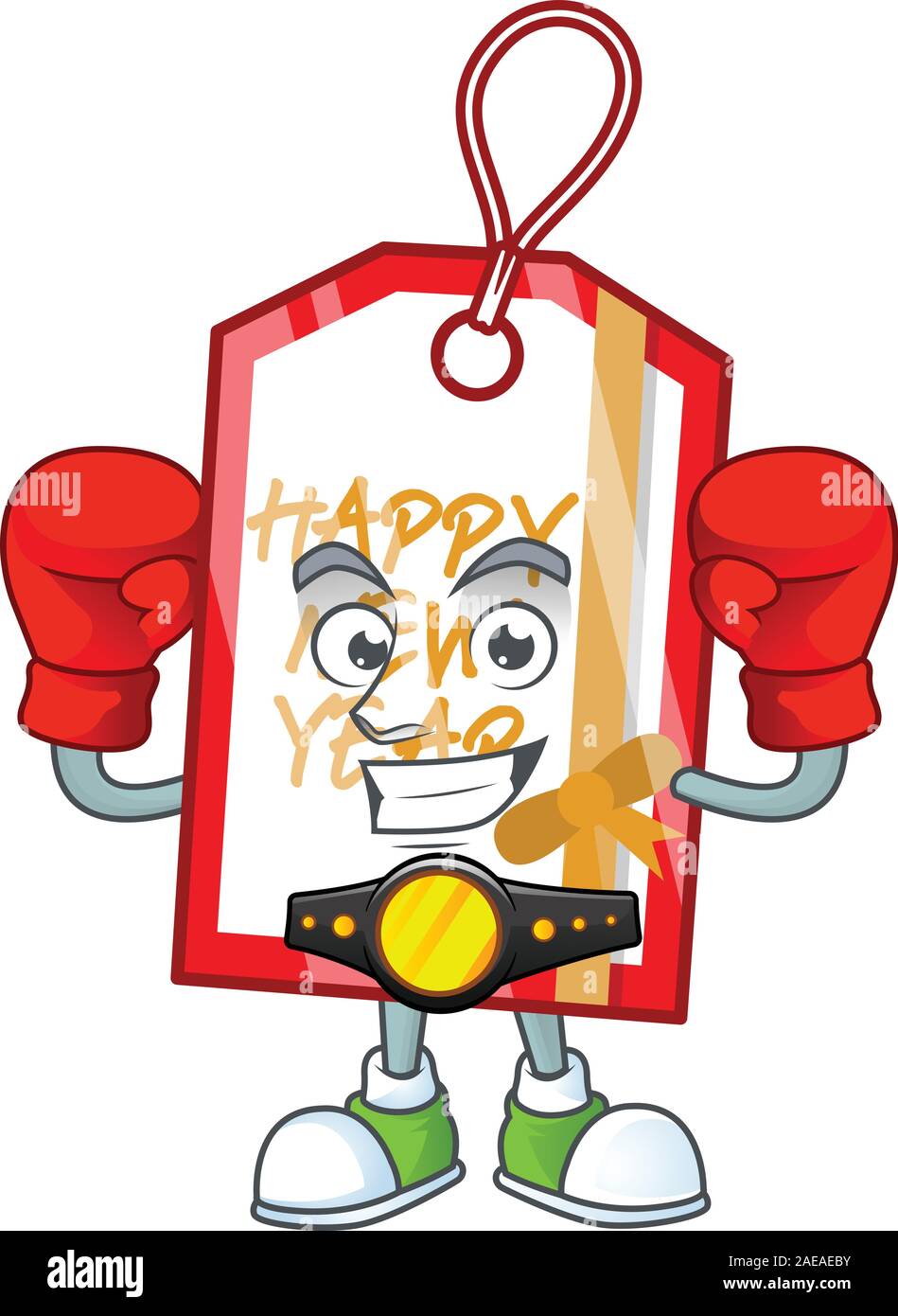 Funny Boxing happy new year tag cartoon character style Stock Vector ...