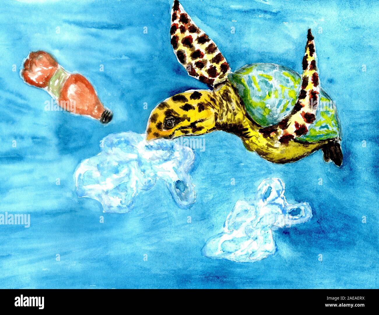 Illustration and painting of sea turtle hi-res stock photography and ...