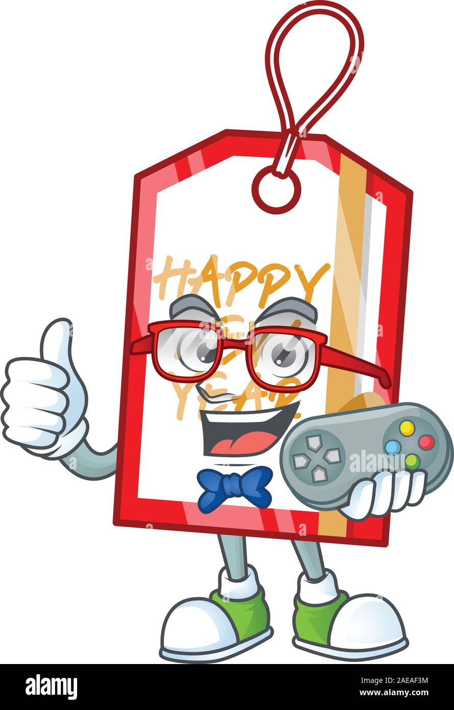 cute geek gamer happy new year tag cartoon character style Stock Vector ...
