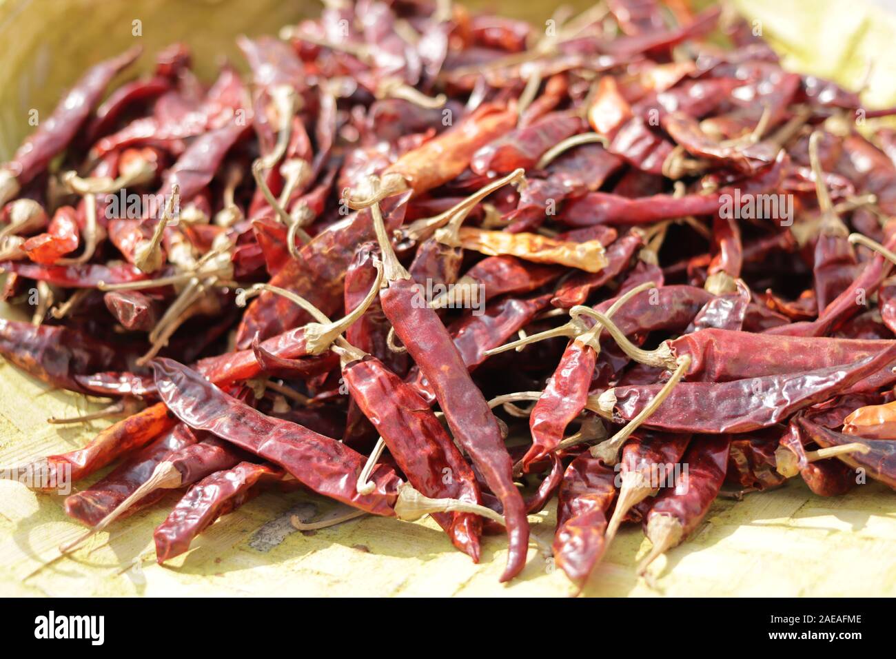 Dry hot chillies background from top view Stock Photo - Alamy