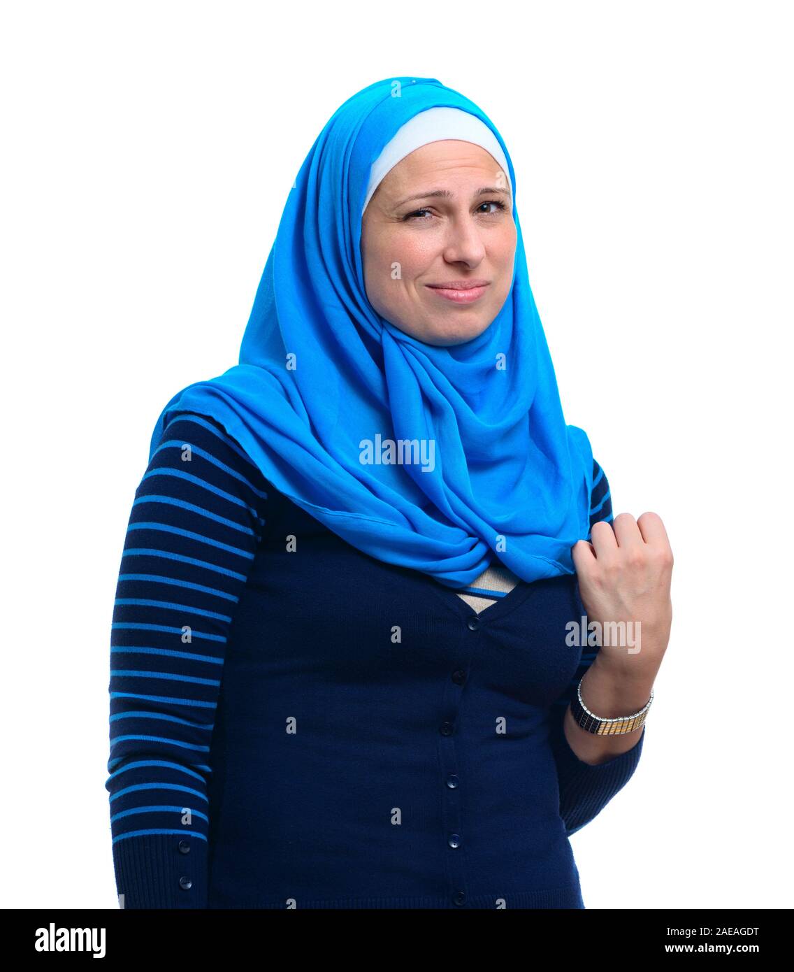 Arab Muslim Woman with Unwilling Facial Expression ,Isolated on White ...