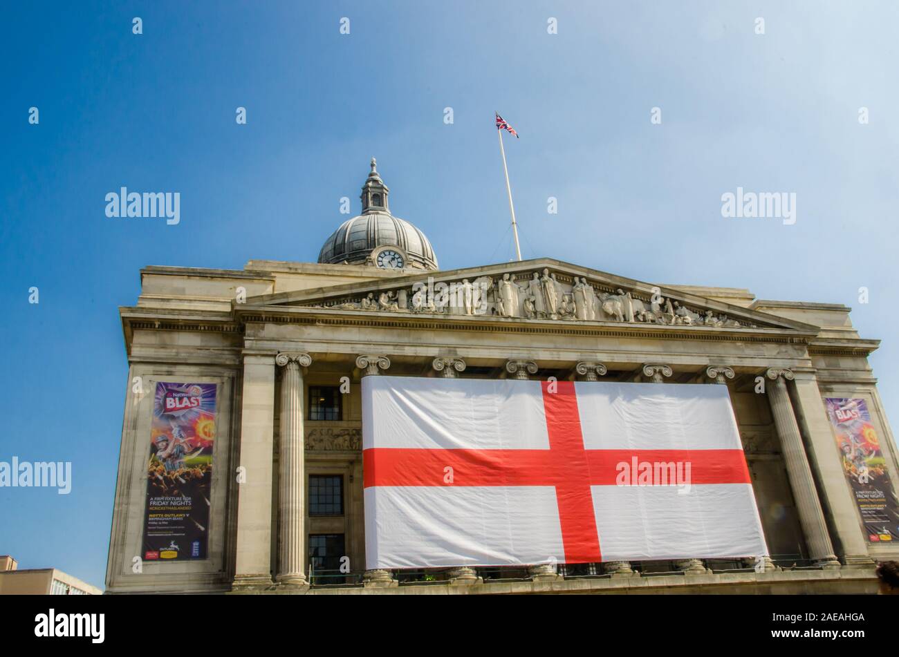 Nottingham, England April 21 2015. City square showing England flag ...