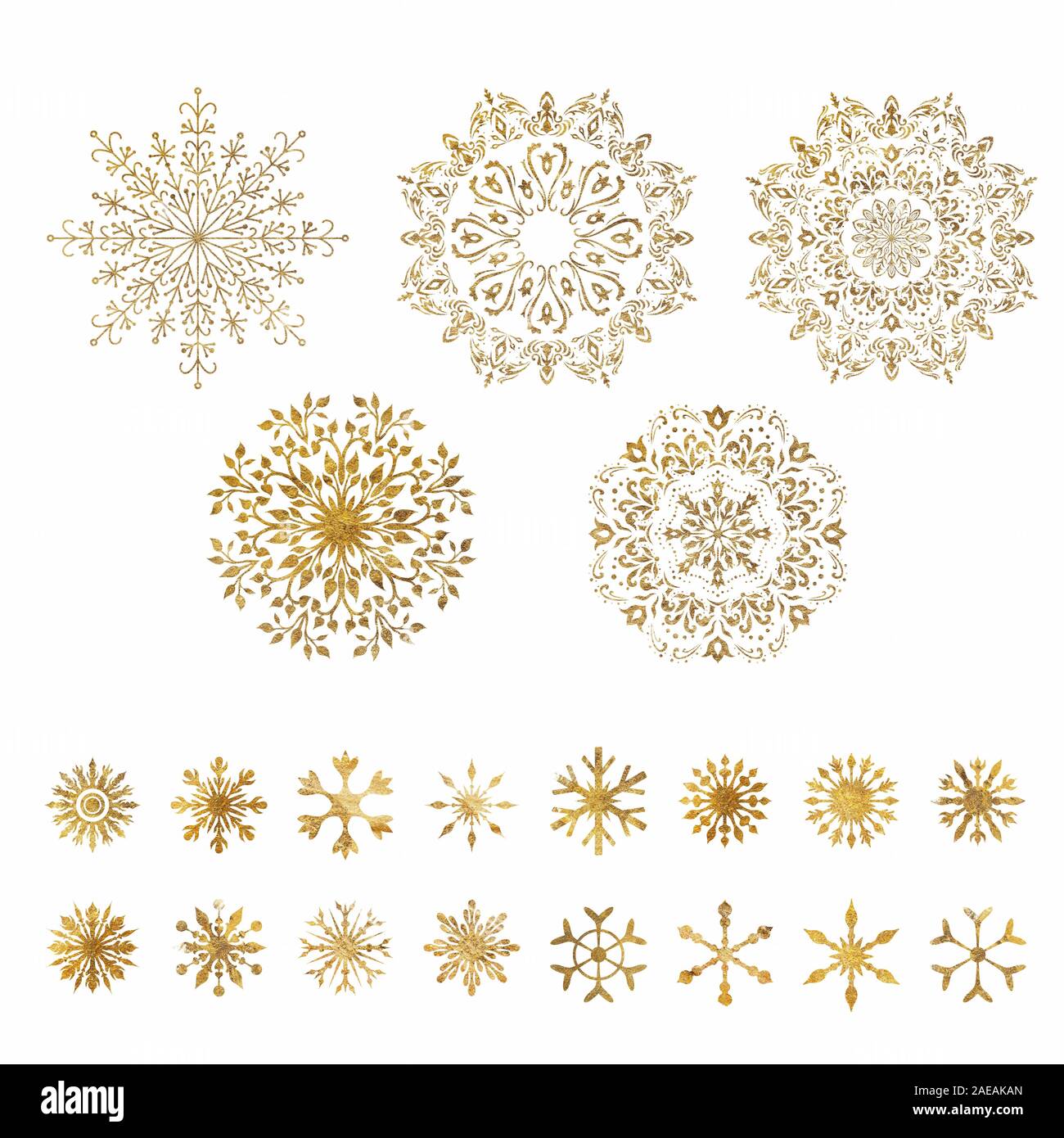 Gold Glitter Elegant Festive Christmas Snowflakes Set Stock Photo - Alamy