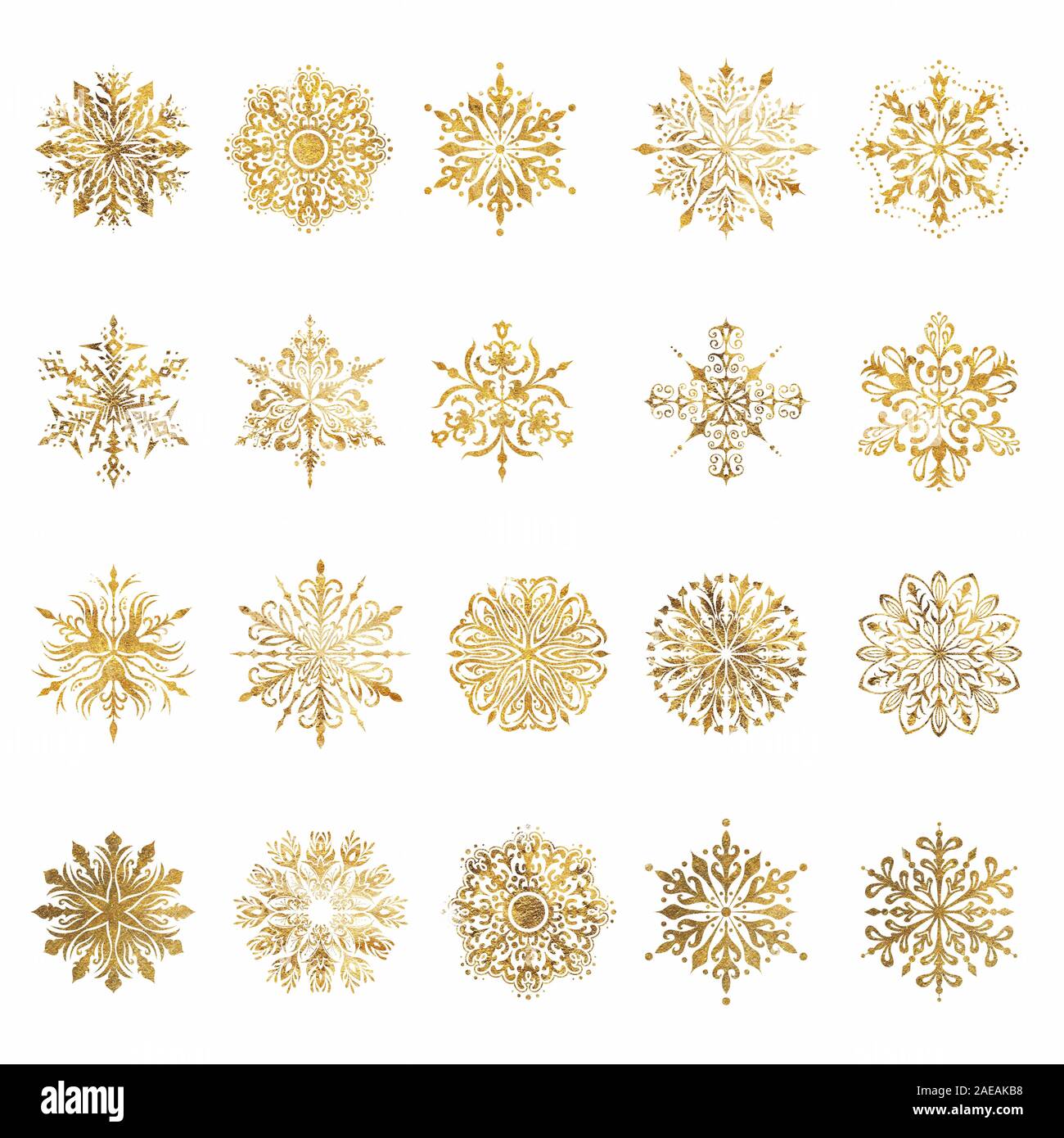 Gold Glitter Elegant Festive Christmas Snowflakes Set Stock Photo - Alamy
