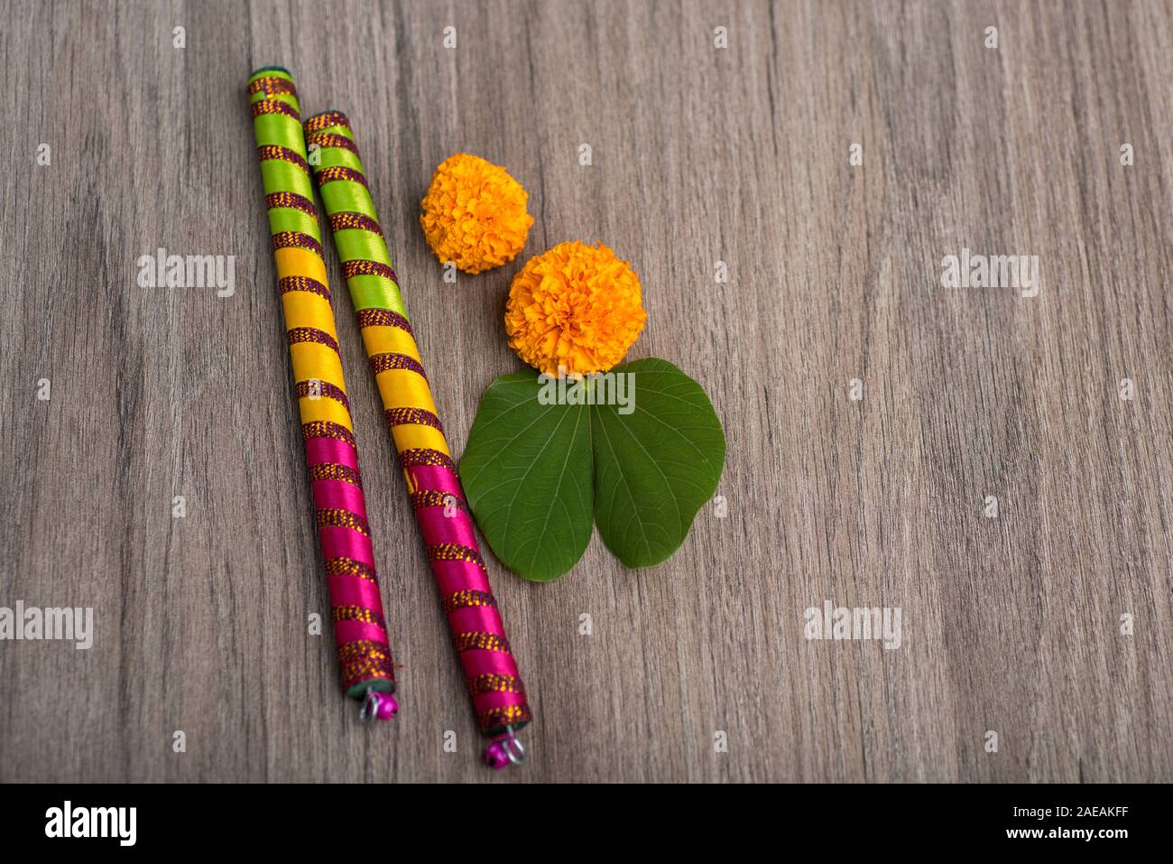 Indian Festival Dussehra and Navratri, showing golden leaf (Bauhinia ...