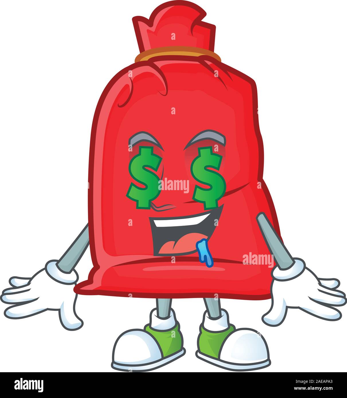 Santa bag close with Money eye cartoon character design Stock Vector ...