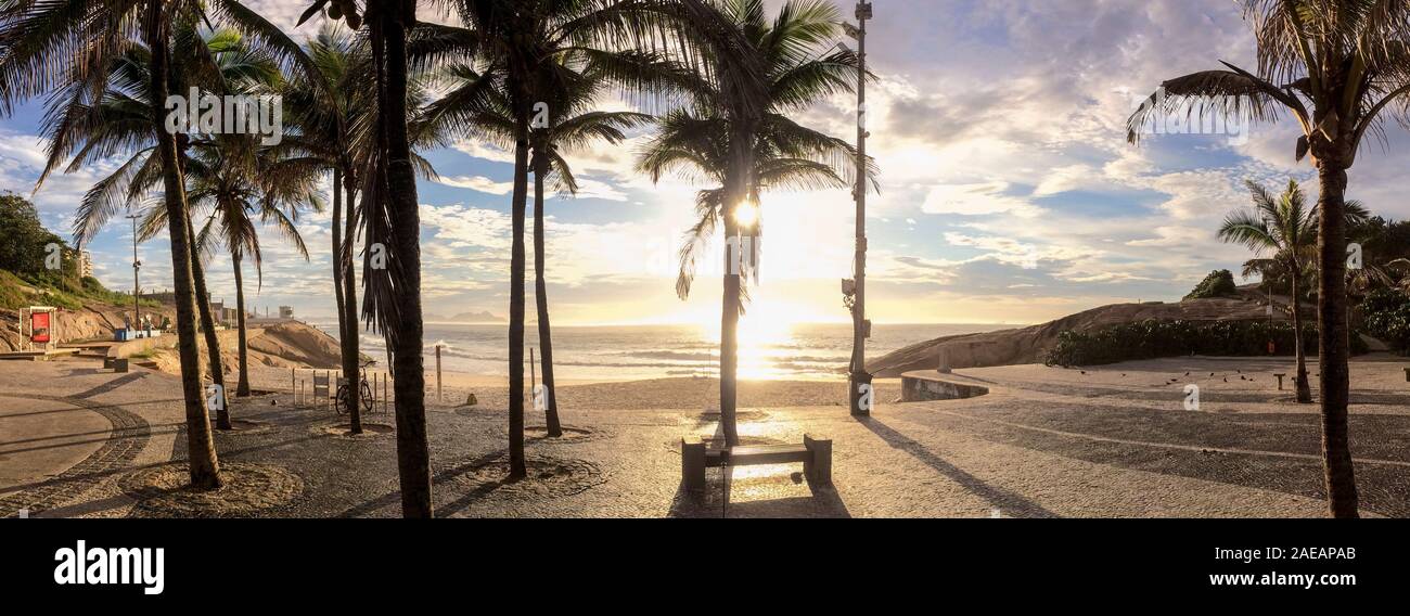 Super wide panorama from the boulevard of Arpoador backlit with ...