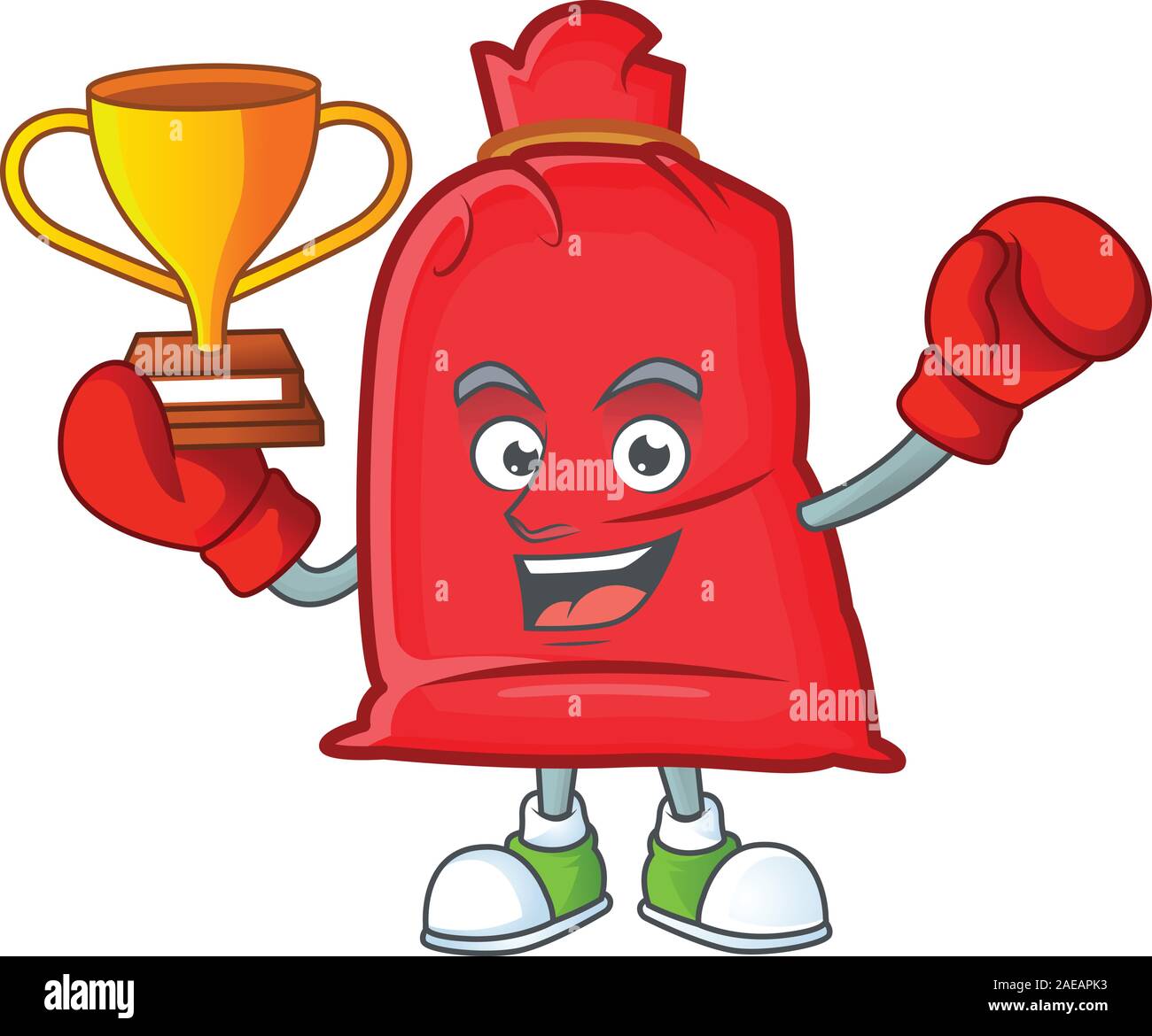 Super cool Boxing winner santa bag close in mascot cartoon style Stock ...