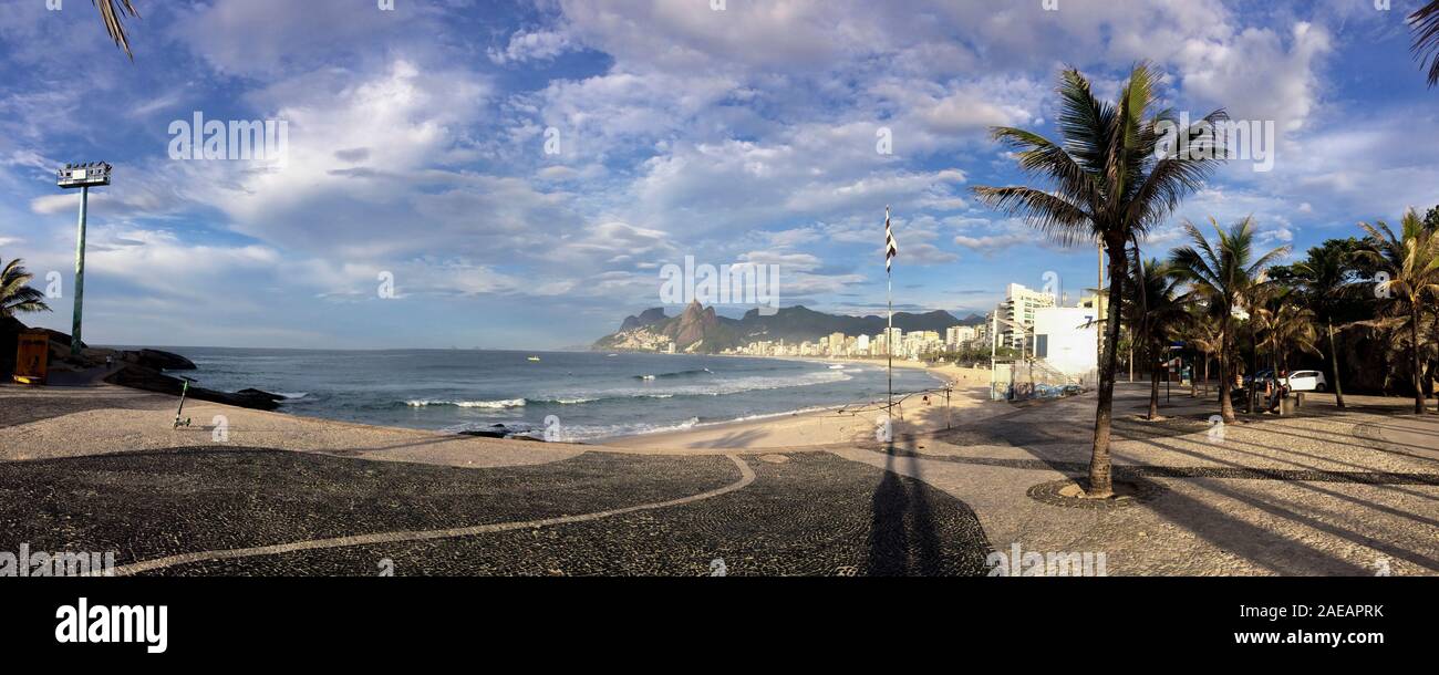 Wide panorama showing the sunrise over Ipanema beach in Rio de Janeiro ...