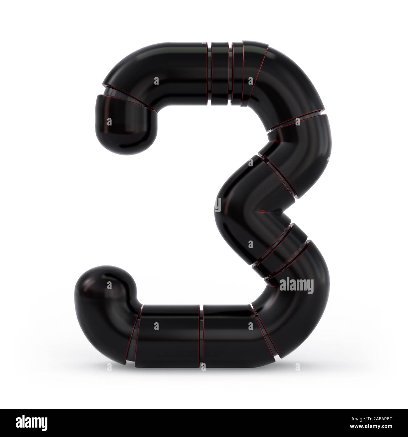 Number 3. Digital sign. Metallic futuristic black font. Mechanical ...