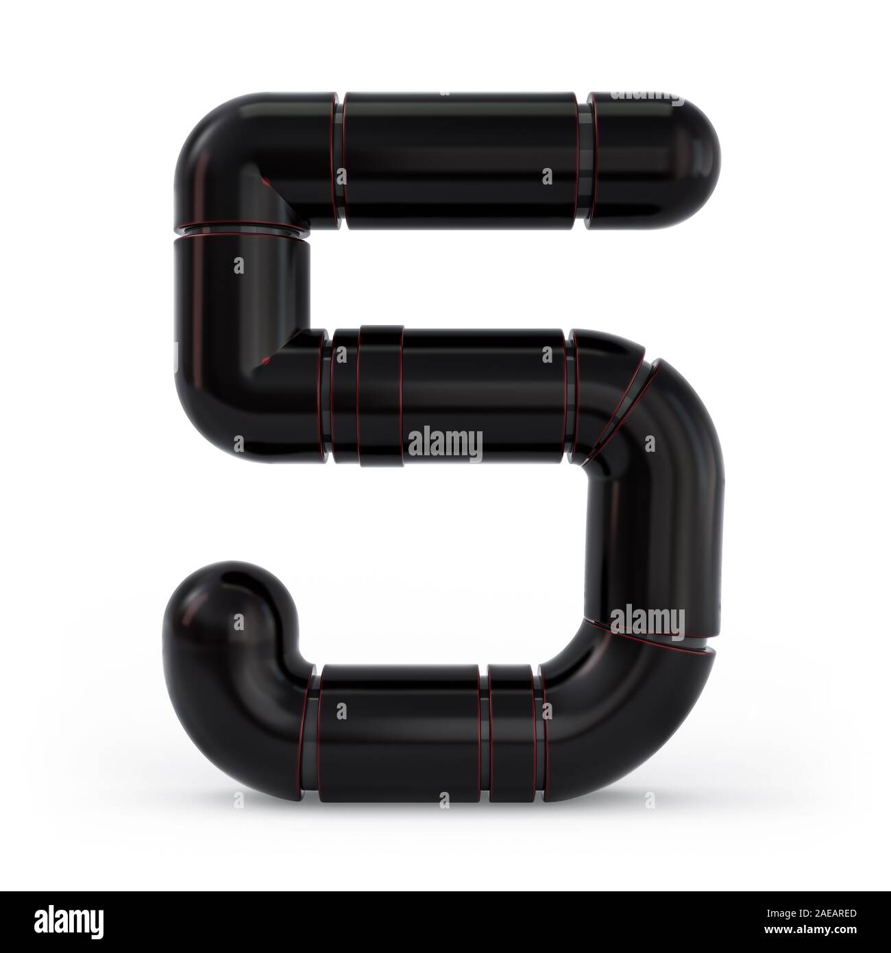 Number 5. Digital sign. Metallic futuristic black font. Mechanical ...