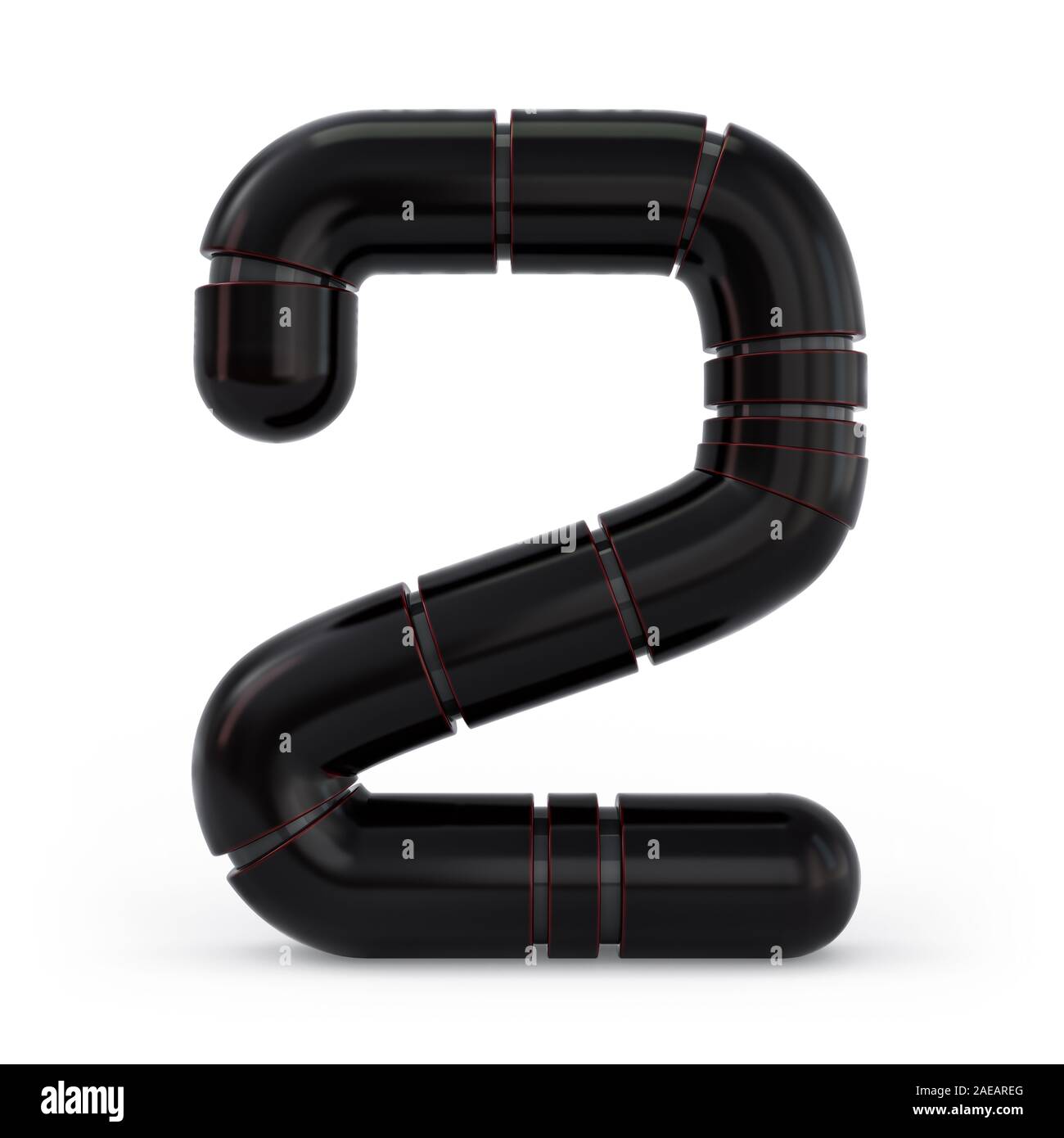 Number 2. Digital sign. Metallic futuristic black font. Mechanical ...