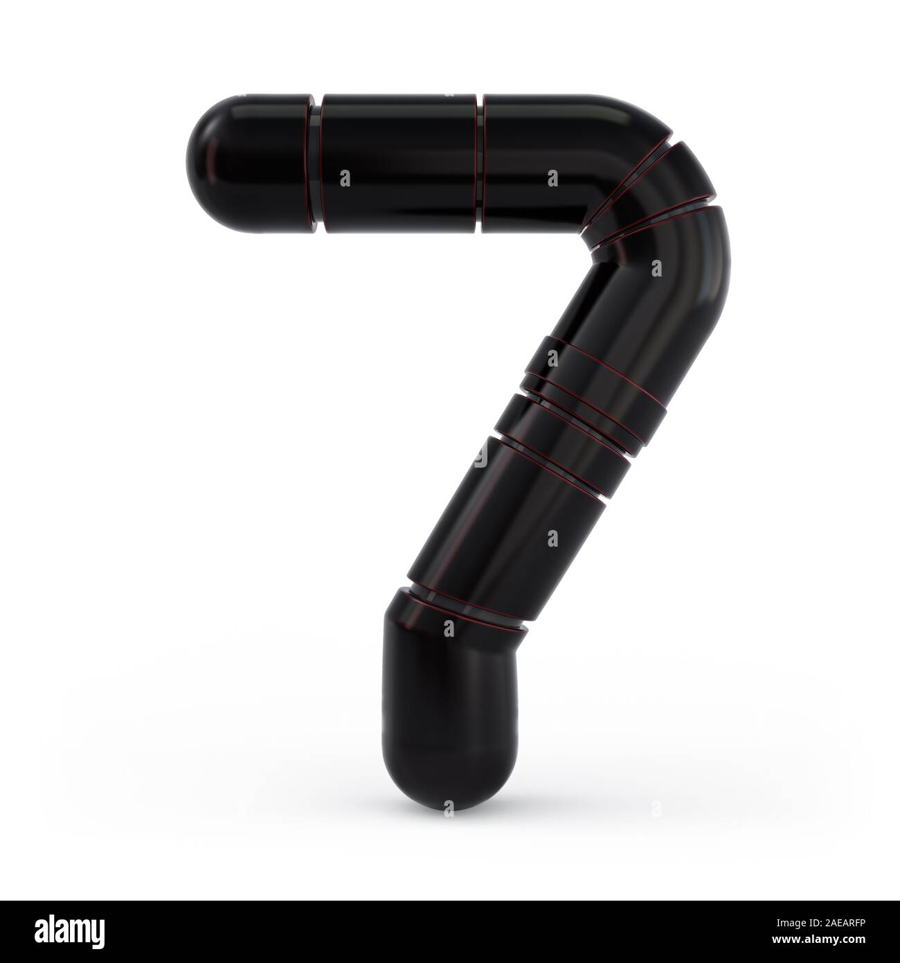 Number 7. Digital sign. Metallic futuristic black font. Mechanical ...