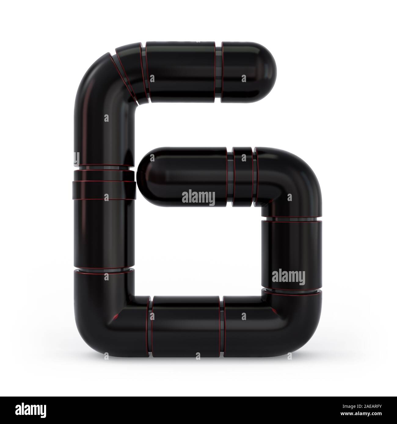 Number 6. Digital sign. Metallic futuristic black font. Mechanical ...