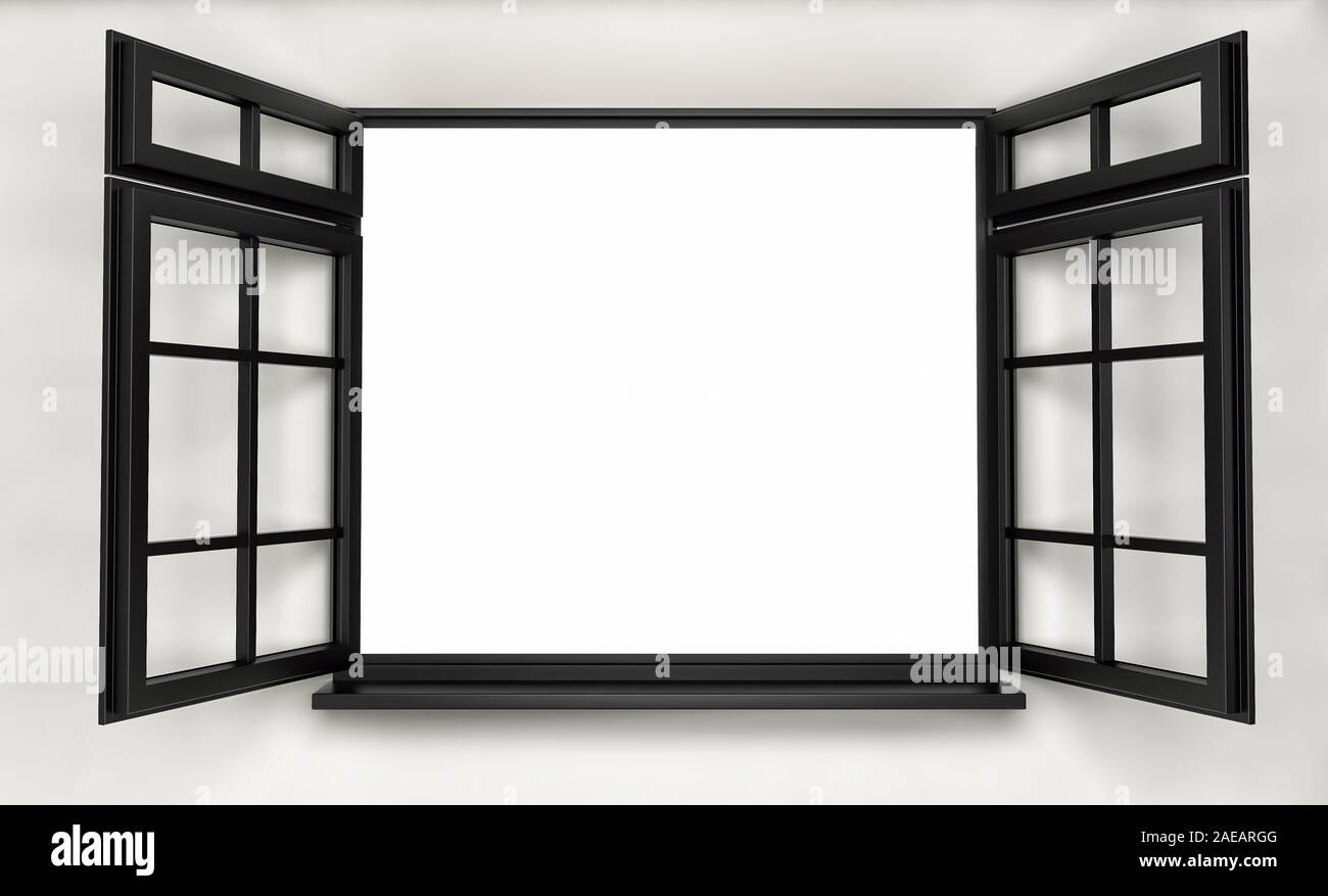 An opened plastic black window. 3d render Stock Photo - Alamy