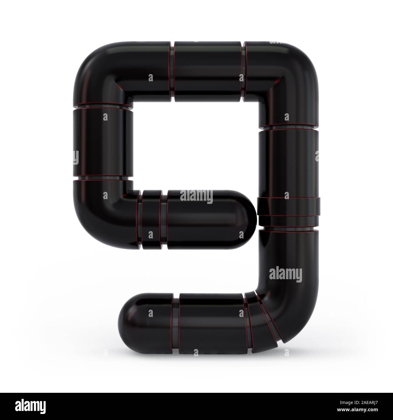 Number 9. Digital sign. Metallic futuristic black font. Mechanical ...