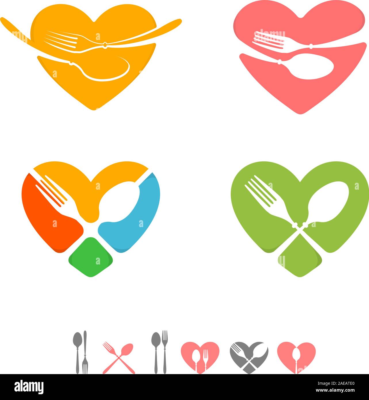 Set of vector logos for catering business. Restaurant emblems. Green ...