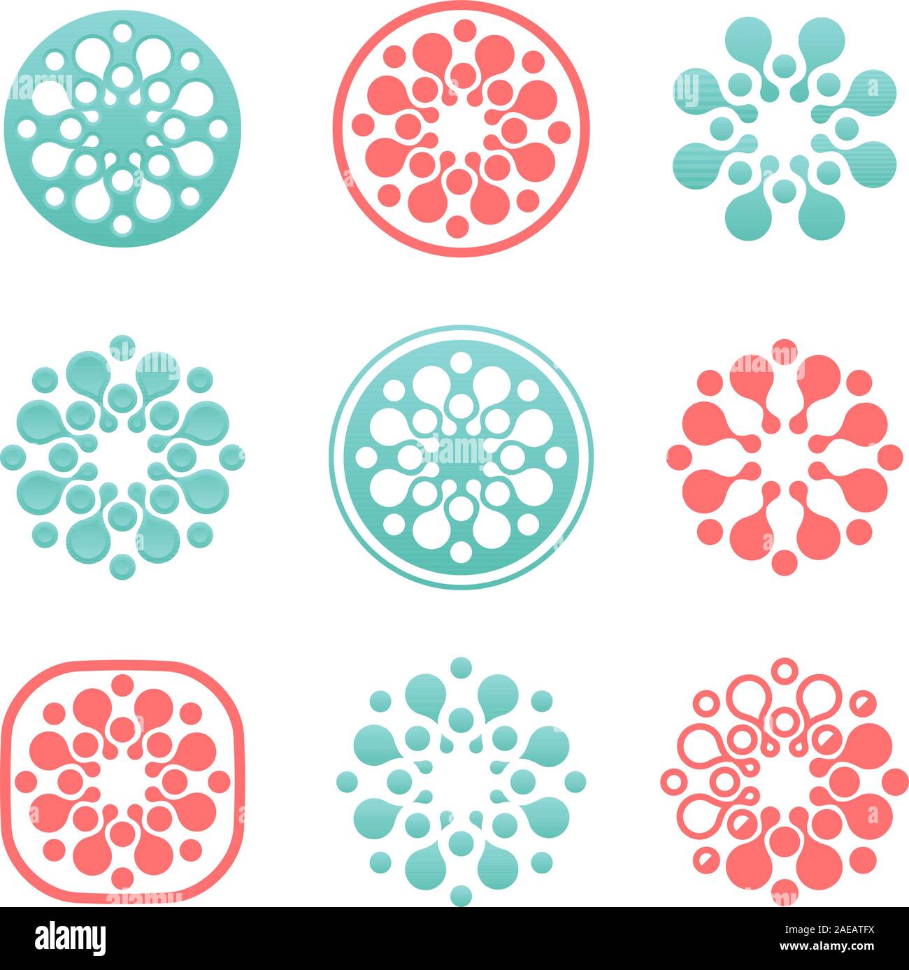 Set of round vector logos. Snowflakes logotypes. Turquoise and red ...