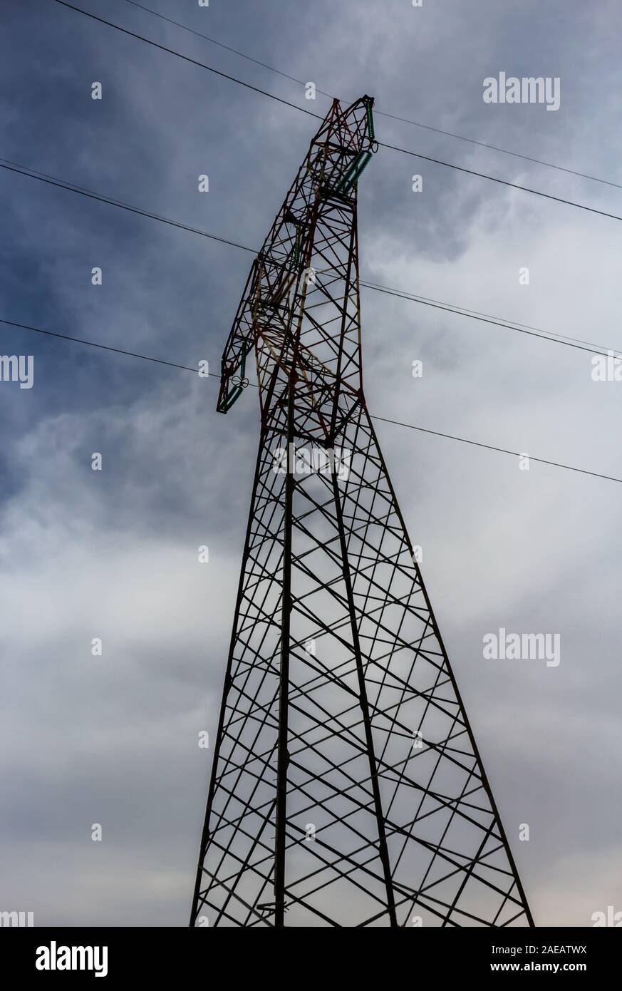 high voltage pylon taken from the low Stock Photo - Alamy