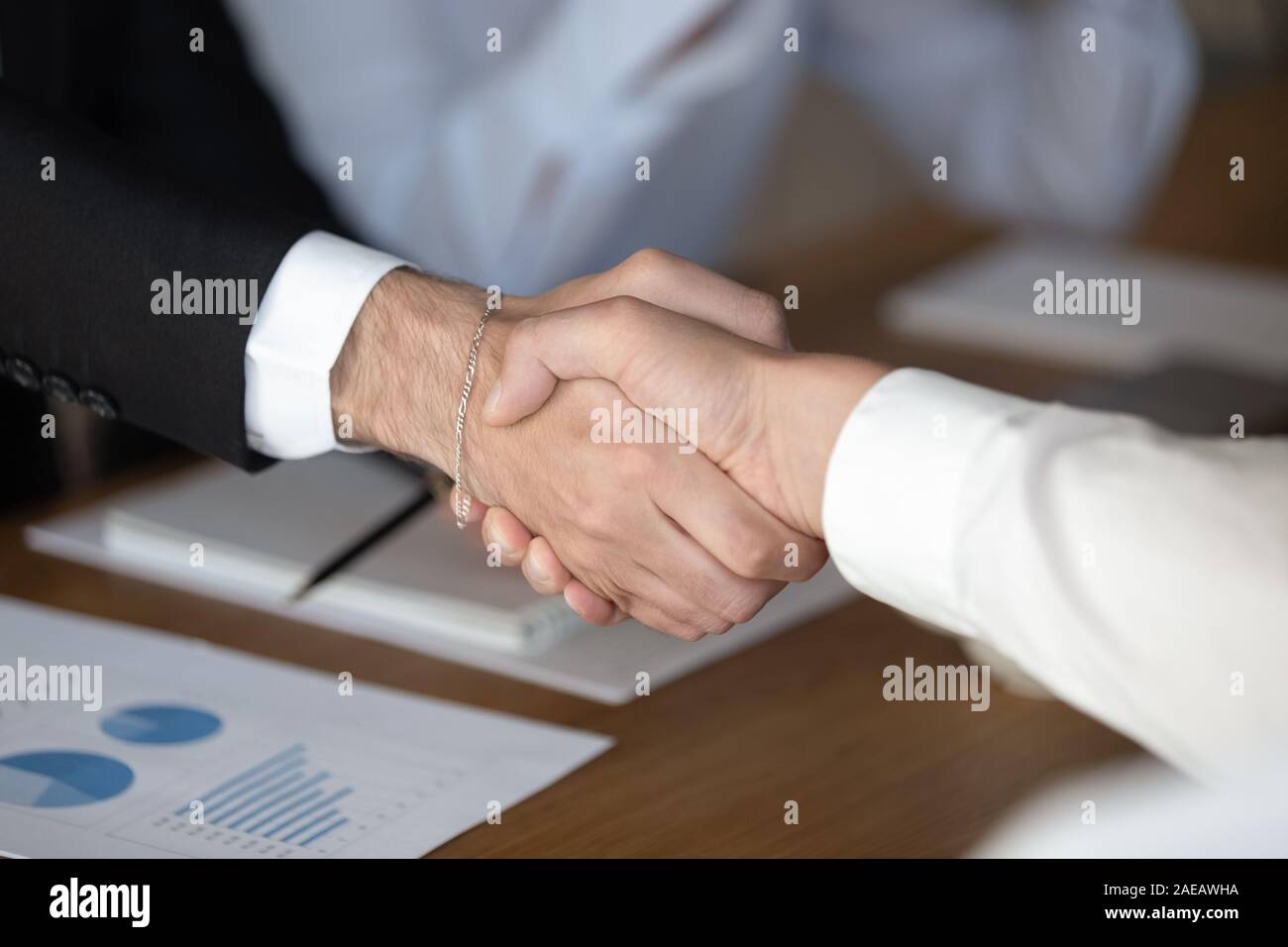 Businessmen handshake closing successful deal at meeting Stock Photo ...