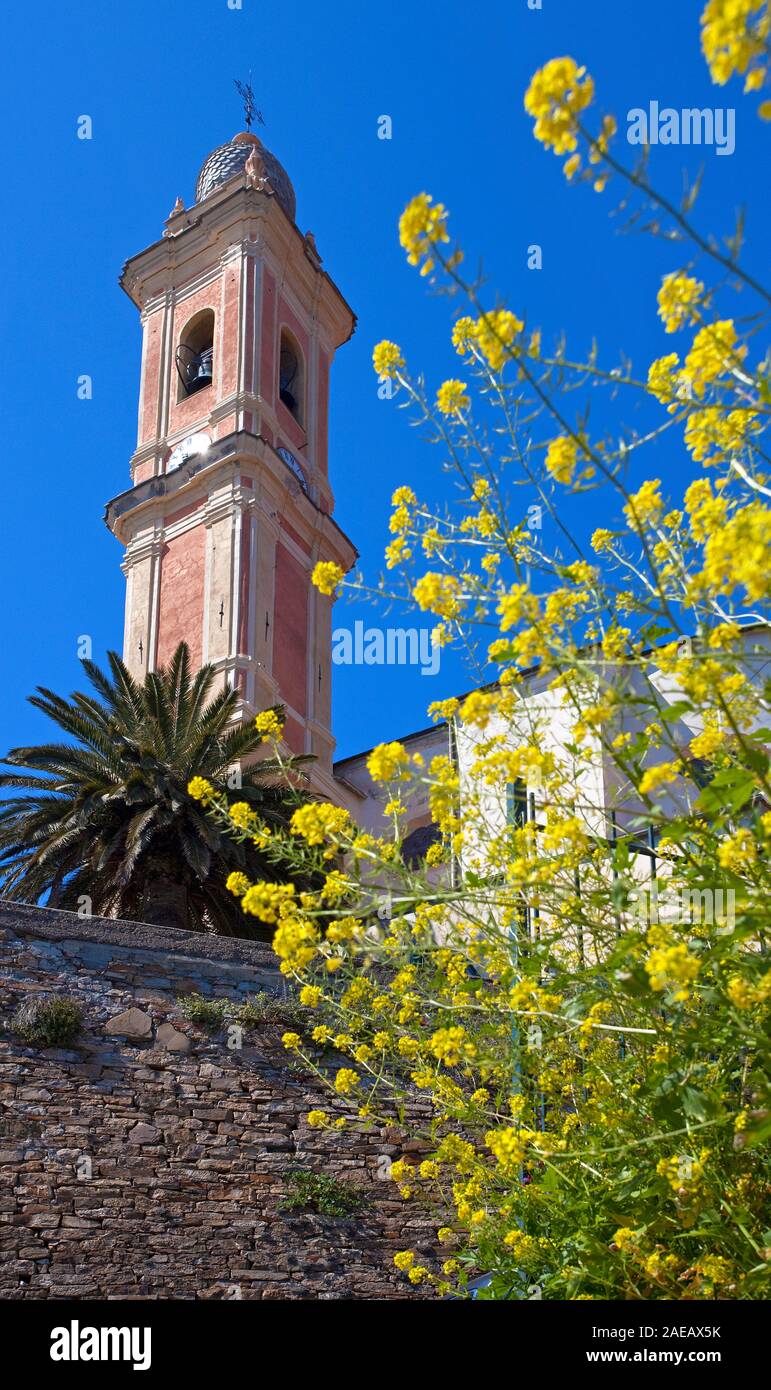 Bell tower of Chiesa di San Marco, Civezza, province Imperia, Riviera ...