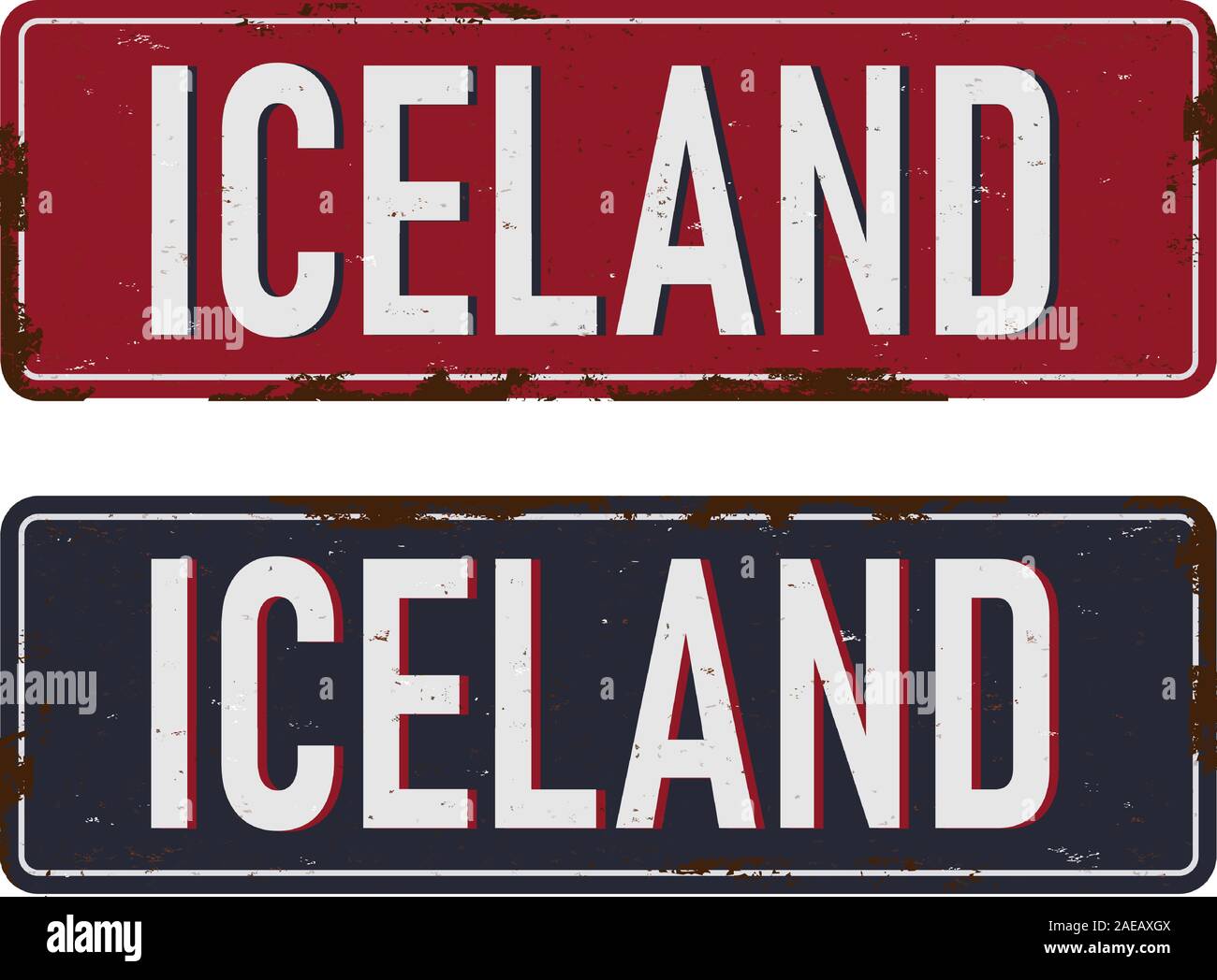 Iceland Vintage metal sign board graphics set. Rusty effect tin plate ...