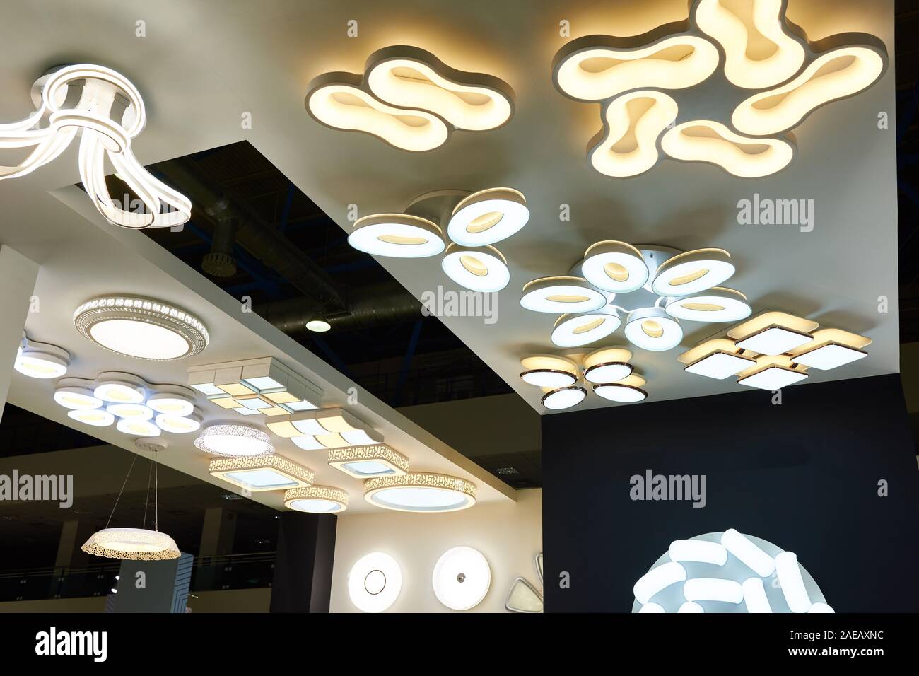 Decorative ceiling lamps and chandeliers in the store Stock Photo - Alamy