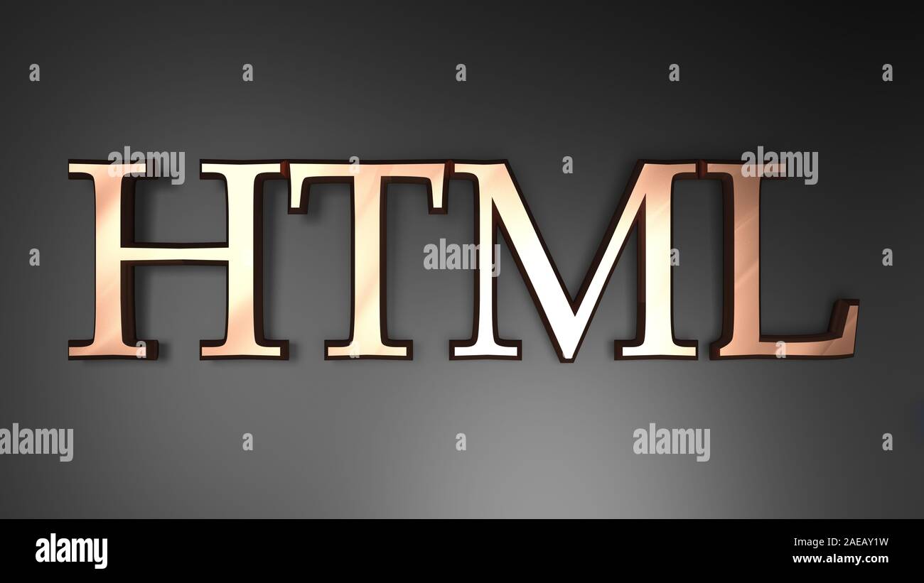 HTML write in copper letters on black background - 3D rendering ...